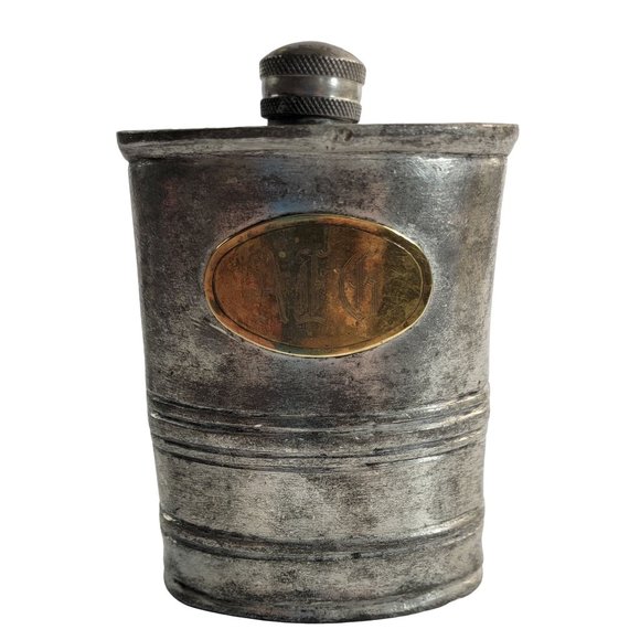 Unknown | Other | Vintage Pewter Flask With Brass Initial Badge ...
